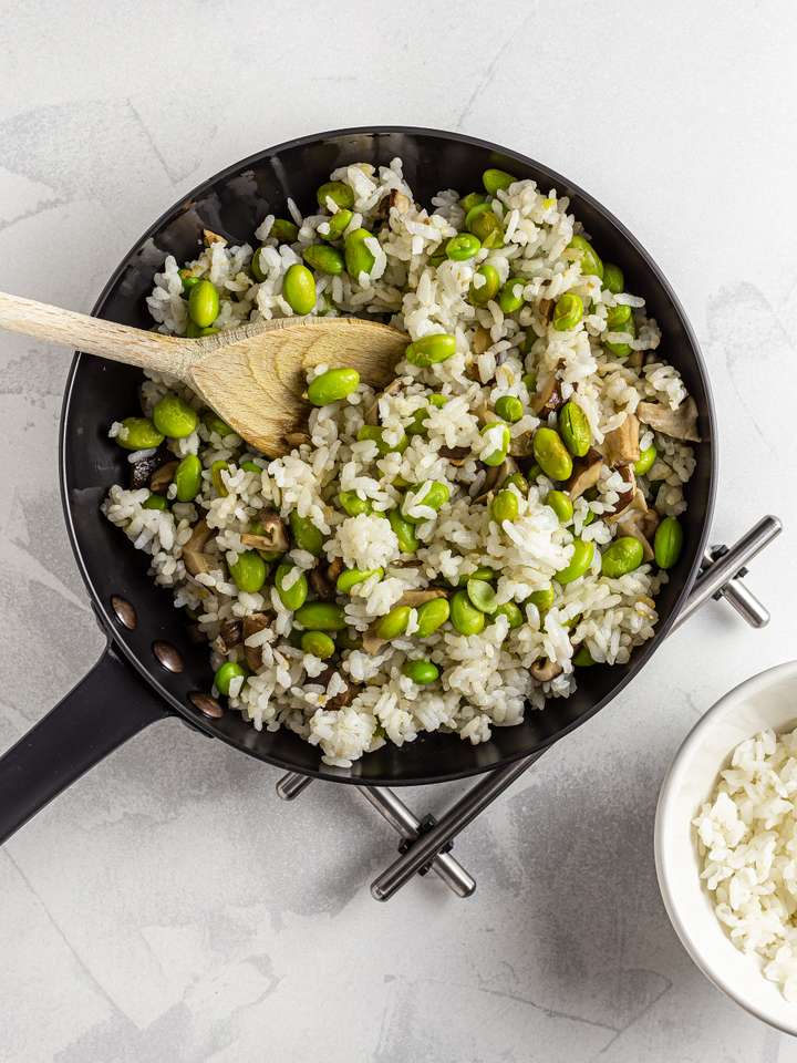 Japanese Garlic Fried Rice with Shiitake and Edamame | Foodaciously
