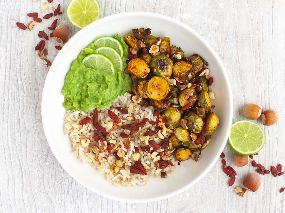 Chilli Lime Roasted Sprouts with Avocado Recipe | Foodaciously