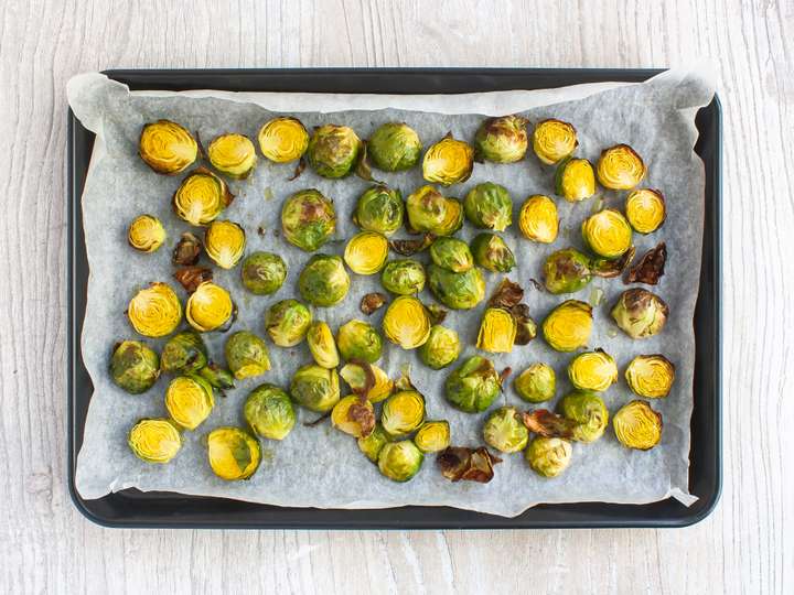 Chilli Lime Roasted Sprouts with Avocado Recipe | Foodaciously