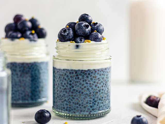 Blue Chia Pudding with Butterfly Pea | Foodaciously
